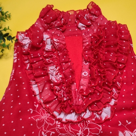 Tops | Red White Ruffle Halter Top Floral Paisley | Poshmark